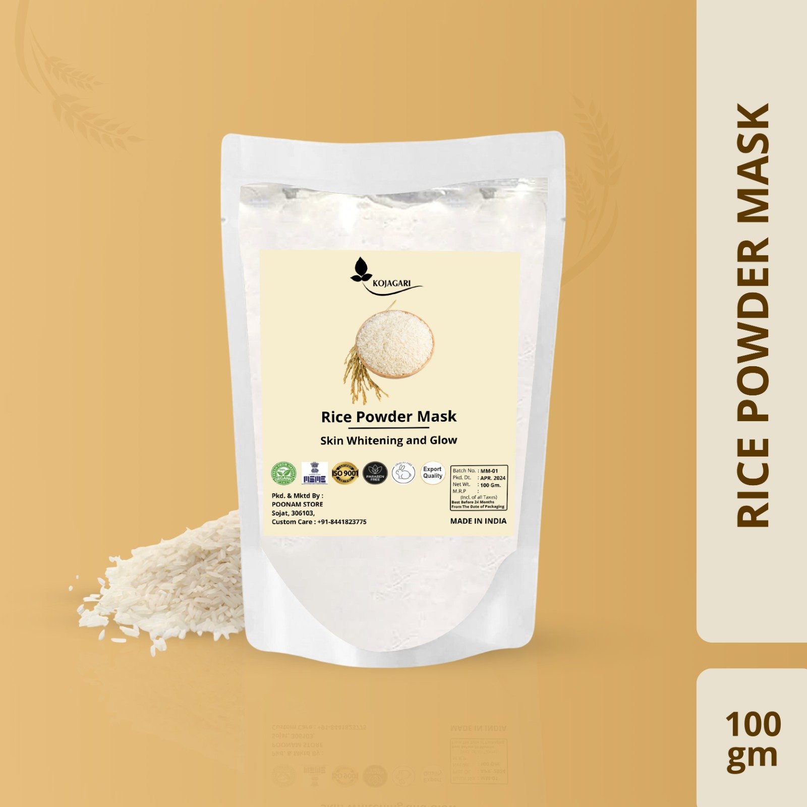 Rice Powder Mask For Face, Hands and Body - kojagari